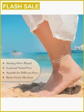 Jewelry | Sterling Silver Layered Anklet Set Adjustable Dainty Beach ...